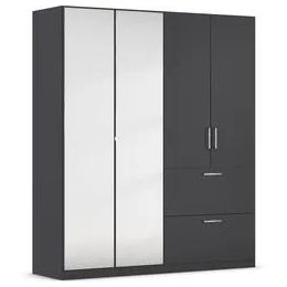 Drehtürenschrank Rauch "Padua" Schränke Gr. B/H/T: 181 cm x 210 cm x 54 cm, 4 St., grau (graumetallic) mit voll aufgelegten Spiegeltüren und zwei großen Schubladen