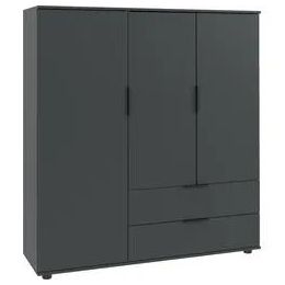 Wäscheschrank wimex "Easy Plus Kleiderschrank Garderobe 2 Schubladen, 81 oder 130cm breit" Schränke Gr. B/H/T: 130cm x 140cm x 40cm, 3 St., grau (graphit) in verschiedenen Farben, moderne Optik mit schwarzen Metallgriffen