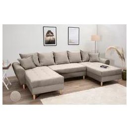 Wohnlandschaft Collection AB "Raisa U-Form" Sofas Gr. B/H/T: 314 cm x 45 cm x 158 cm, Cord, Mit Federkern, grau (taupe) mit Federkern, Kissen und Steppung im Sitzbereich