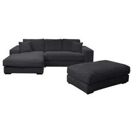 Polstergarnitur WERK2 "Eden L-Form + Hocker", schwarz (schwarz, schwarz), B:286cm H:84cm T:184cm, 100% Polyester, Sitzmöbel-Sets, Ecksofa Big-Sofa, Design Ecksofa + Hocker in Cord mit besonders weichem Sitzkomfort