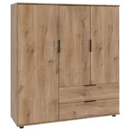 Wäscheschrank wimex "Easy Plus Kleiderschrank Garderobe 2 Schubladen, 81 oder 130cm breit" Schränke Gr. B/H/T: 130cm x 140cm x 40cm, 3 St., braun (plankeneiche nachbildung) in verschiedenen Farben, moderne Optik mit schwarzen Metallgriffen