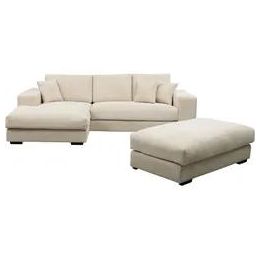 Polstergarnitur WERK2 "Eden L-Form + Hocker", beige (natur, natur), B:286cm H:84cm T:184cm, 90% Polyester, 10% Nylon, Sitzmöbel-Sets, Ecksofa Big-Sofa, Design Ecksofa + Hocker in Cord mit besonders weichem Sitzkomfort