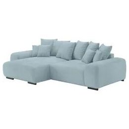 Ecksofa Home Affaire "Sundance II, L-Form" Sofas Gr. B/H/T: 318 cm x 92 cm x 188 cm, Microfaser 2, Recamiere links, Ausführung Bettkasten / Bettfunktion / Topper, blau (novaclean avanti 14 blue grey) mit DuraSpring-Taschenfederkern bis 140 kg belastbar