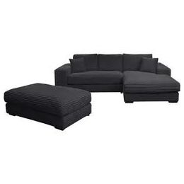 Polstergarnitur WERK2 "Eden L-Form + Hocker", schwarz (schwarz, schwarz), B:286cm H:84cm T:184cm, 100% Polyester, Sitzmöbel-Sets, Ecksofa Big-Sofa, Design Ecksofa + Hocker in Cord mit besonders weichem Sitzkomfort