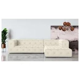 Ecksofa Places of Style "FOLLINA" Sofas Gr. B/H/T: 325cm x 71cm x 228cm, Samtvelours, Ottomane rechts, beige (creme) L-Form, mit klassischer Chesterfield-Knopfheftung