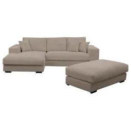 Polstergarnitur WERK2 "Eden L-Form + Hocker", beige (greige, greige), B:286cm H:84cm T:184cm, 90% Polyester, 10% Nylon, Sitzmöbel-Sets, Ecksofa Big-Sofa, Design Ecksofa + Hocker in Cord mit besonders weichem Sitzkomfort