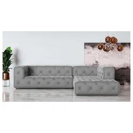 Ecksofa Places of Style "FOLLINA" Sofas Gr. B/H/T: 325cm x 71cm x 228cm, Samtvelours, Ottomane rechts, grau L-Form, mit klassischer Chesterfield-Knopfheftung