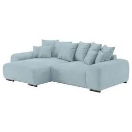 Ecksofa Home Affaire "Sundance II, L-Form" Sofas Gr. B/H/T: 318 cm x 92 cm x 188 cm, Cord, Recamiere links, Ausführung Bettkasten / Bettfunktion / Topper, blau (stripes 8624 blue grey) mit DuraSpring-Taschenfederkern bis 140 kg belastbar