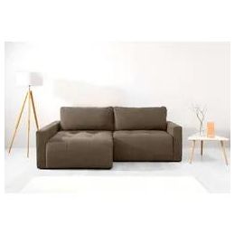 Ecksofa Home Affaire "Eibisch" Sofas Gr. B/H/T: 234cm x 90cm x 146cm, Struktur weich, Recamiere beidseitig montierbar, mit Bettfunktion und Bettkasten, braun (dunkelbraun) L-Form mit Bettfunktion