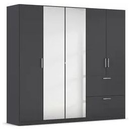 Drehtürenschrank Rauch "Padua" Schränke Gr. B/H/T: 226 cm x 210 cm x 54 cm, 5 St., grau (graumetallic) mit voll aufgelegten Spiegeltüren und zwei großen Schubladen