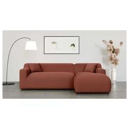 Ecksofa Home Affaire "Lilliana" Sofas Gr. B/H/T: 256cm x 76cm x 160cm, Feincord, Recamiere rechts, orange (terra) L-Form