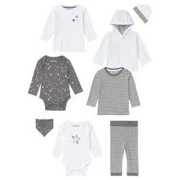 Starterpaket Kidsworld "8 teiliges Baby-Set - NEUE KOLLEKTION" Gr. 62/68, grau (grau, weiß) Baby KOB Set-Artikel Baby-Set aus Bio-Baumwolle