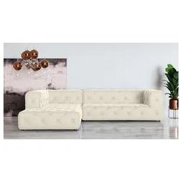 Ecksofa Places of Style "FOLLINA" Sofas Gr. B/H/T: 325cm x 71cm x 228cm, Samtvelours, Ottomane links, beige (creme) L-Form, mit klassischer Chesterfield-Knopfheftung