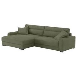 Ecksofa Inosign "Marcello DuraFlex" Sofas Gr. B/H/T: 310cm x 90cm x 184cm, Cord, Bettfunktion rechts-Recamiere links, grün (stripes 8641 green) EasyBett, Bettkasten, Kaltschaumpolsterung, bis 140 kg belastbar