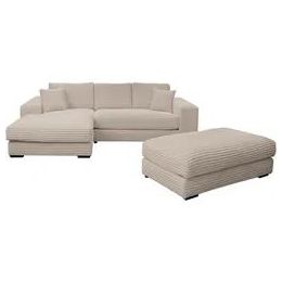 Polstergarnitur WERK2 "Eden L-Form + Hocker", grau (taupe, taupe), B:286cm H:84cm T:184cm, 100% Polyester, Sitzmöbel-Sets, Ecksofa Big-Sofa, Design Ecksofa + Hocker in Cord mit besonders weichem Sitzkomfort