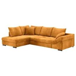 Ecksofa Inosign "Allegro DuraFlex, L-Form" Sofas Gr. B/H/T: 303cm x 86cm x 202cm, Velours, Ottomane links, orange (dolce 9 curry) Hochschläfer-Bettauszug, Kaltschaumpolsterung, bis 140 kg belastbar