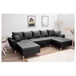 Wohnlandschaft Collection AB "Raisa U-Form" Sofas Gr. B/H/T: 314 cm x 45 cm x 158 cm, Microvelours, Mit Federkern, grau (anthrazit) mit Federkern, Kissen und Steppung im Sitzbereich