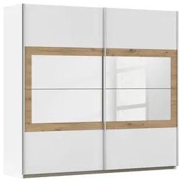 Schwebetürenschrank Rauch "Kleiderschrank Schrank Garderobe TARRAGONA in 3 Breiten" Schränke Gr. B/H/T: 226 cm x 210 cm x 62 cm, 2 St., weiß (alpinweiß, eiche artisan) Spiegelmitteltüren mit Rahmen in Absetzungsfarbe