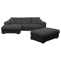 Polstergarnitur WERK2 "Eden L-Form + Hocker", grau (anthrazit, anthrazit), B:286cm H:84cm T:184cm, 90% Polyester, 10% Nylon, Sitzmöbel-Sets, Ecksofa Big-Sofa, Design Ecksofa + Hocker in Cord mit besonders weichem Sitzkomfort