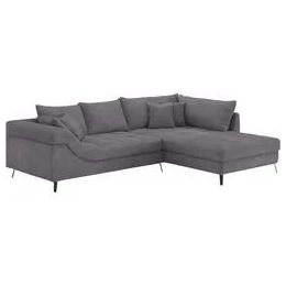 Ecksofa Inosign "Portofino" Sofas Gr. B/H/T: 317cm x 98cm x 228cm, Cord, Recamiere rechts, grau (stripes 8629 stone) 4 Bezugsqualitäten, 13,5 cm hohe Metall-Profilfüße in matt-schwarz