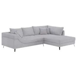 Ecksofa Inosign "Portofino" Sofas Gr. B/H/T: 317cm x 98cm x 228cm, Cord, Recamiere rechts, grau (stripes 8637 warm grey) 4 Bezugsqualitäten, 13,5 cm hohe Metall-Profilfüße in matt-schwarz