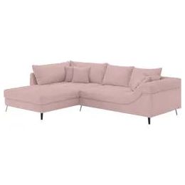 Ecksofa Inosign "Portofino" Sofas Gr. B/H/T: 317cm x 98cm x 228cm, Cord, Recamiere links, rosa (stripes 8626 flamingo) 4 Bezugsqualitäten, 13,5 cm hohe Metall-Profilfüße in matt-schwarz