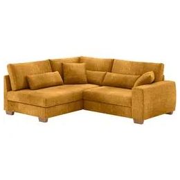 Ecksofa Home Affaire "Helena II DuraSpring" Sofas Gr. B/H/T: 227 cm x 68 cm x 190 cm, Veloursstoff, Ottomane links, ohne Bettfunktion, gelb (curry) mit Taschenfederkern, bis 140 kg belastbar, wahlweise Bett