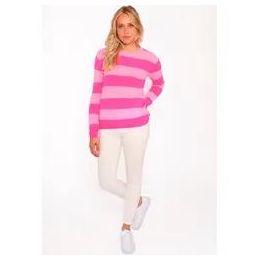 Strickpullover ZwillingSHERZ, Damen, Gr. L, pink (neonpink), Feinstrick, Obermaterial: 100% Kaschmir, modisch, regular fit, Rundhals, Langarm, Pullover, aus Kaschmir mit kontrastfarbigen Streifen