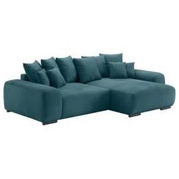 Ecksofa Home Affaire "Sundance" Sofas Gr. B/H/T: 318 cm x 92 cm x 188 cm, Microfaser 1, Recamiere rechts, blau (memphis 13 petrol) Dauerschläfer mit EasyBett-Schlaffunktion, Bettkasten und Topper