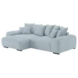 Ecksofa Home Affaire "Sundance" Sofas Gr. B/H/T: 318 cm x 92 cm x 188 cm, Cord, Recamiere links, blau (stripes 8624 blue grey) Dauerschläfer mit EasyBett-Schlaffunktion, Bettkasten und Topper