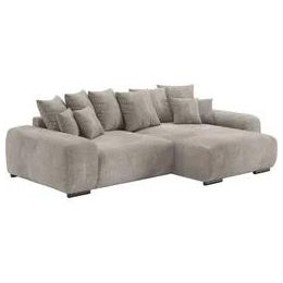 Ecksofa Home Affaire "Sundance" Sofas Gr. B/H/T: 318 cm x 92 cm x 188 cm, Veloursstoff, Recamiere rechts, grau (dolce 4 taupe) Dauerschläfer mit EasyBett-Schlaffunktion, Bettkasten und Topper