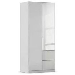 Drehtürenschrank Rauch "Kleiderschrank Kleiderschränke Schrank Garderobe AGORDO mit Glasfront" Schränke Gr. B/H/T: 91cm x 210cm x 54cm, 2 St., grau (seidengrau/glas seidengrau) mit Außenschubkästen, in 6 Breiten und 2 Höhen MADE IN GERMANY