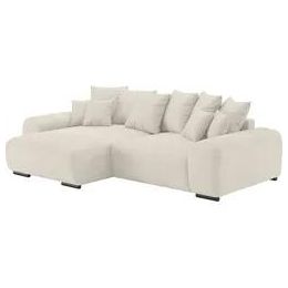 Ecksofa Home Affaire "Sundance" Sofas Gr. B/H/T: 318 cm x 92 cm x 188 cm, Cord, Recamiere links, beige (stripes 8622 natur) Dauerschläfer mit EasyBett-Schlaffunktion, Bettkasten und Topper