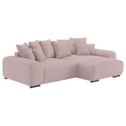 Ecksofa Home Affaire "Sundance" Sofas Gr. B/H/T: 318 cm x 92 cm x 188 cm, Cord, Recamiere rechts, rosa (stripes 8626 flamingo) Dauerschläfer mit EasyBett-Schlaffunktion, Bettkasten und Topper