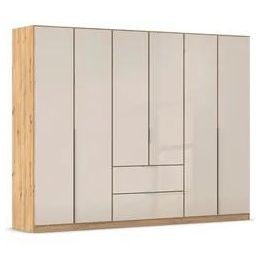 Drehtürenschrank Rauch "Kleiderschrank Kleiderschränke Schrank Garderobe AGORDO mit Glasfront" Schränke Gr. B/H/T: 271cm x 210cm x 54cm, 6 St., beige (eiche artisan/glas champagner) mit Außenschubkästen, in 6 Breiten und 2 Höhen MADE IN GERMANY