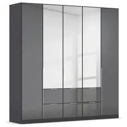 Drehtürenschrank Rauch "Kleiderschrank Kleiderschränke Schrank Garderobe AGORDO mit Glasfront" Schränke Gr. B/H/T: 226 cm x 229 cm x 54 cm, 5 St., grau (graumetallic, glas basalt) mit Außenschubkästen, in 6 Breiten und 2 Höhen MADE IN GERMANY