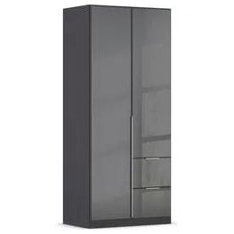 Drehtürenschrank Rauch "Kleiderschrank Kleiderschränke Schrank Garderobe AGORDO mit Glasfront" Schränke Gr. B/H/T: 91 cm x 210 cm x 54 cm, 2 St., grau (graumetallic, glas basalt) mit Außenschubkästen, in 6 Breiten und 2 Höhen MADE IN GERMANY