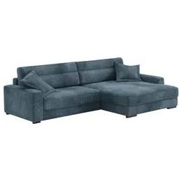 Ecksofa Inosign "Marcello DuraFlex" Sofas Gr. B/H/T: 310cm x 90cm x 184cm, Velours, Bettfunktion links-Recamiere rechts, blau (dolce 13 ocean) EasyBett, Bettkasten, Kaltschaumpolsterung, bis 140 kg belastbar