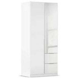 Drehtürenschrank Rauch "Kleiderschrank Schrank Garderobe AGORDO mit Dekor- oder Hochglanzfront" Schränke Gr. B/H/T: 91cm x 210cm x 54cm, 2 St., weiß (alpinweiß/hochglanz weiß) mit Außenschubkästen, in 6 Breiten und 2 Höhen MADE IN GERMANY