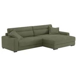 Ecksofa Inosign "Marcello DuraFlex" Sofas Gr. B/H/T: 310cm x 90cm x 184cm, Cord, Bettfunktion links-Recamiere rechts, grün (stripes 8641 green) EasyBett, Bettkasten, Kaltschaumpolsterung, bis 140 kg belastbar