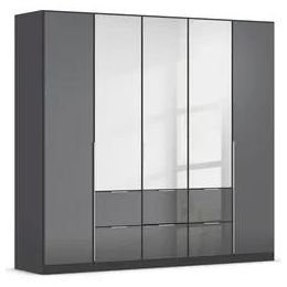 Drehtürenschrank Rauch "Kleiderschrank Kleiderschränke Schrank Garderobe AGORDO mit Glasfront" Schränke Gr. B/H/T: 226 cm x 210 cm x 54 cm, 5 St., grau (graumetallic, glas basalt) mit Außenschubkästen, in 6 Breiten und 2 Höhen MADE IN GERMANY