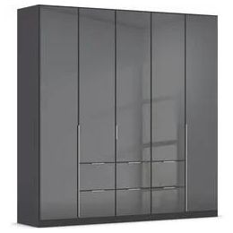 Drehtürenschrank Rauch "Kleiderschrank Kleiderschränke Schrank Garderobe AGORDO mit Glasfront" Schränke Gr. B/H/T: 226 cm x 229 cm x 54 cm, 5 St., grau (graumetallic, glas basalt) mit Außenschubkästen, in 6 Breiten und 2 Höhen MADE IN GERMANY