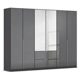 Drehtürenschrank Rauch "Kleiderschrank Kleiderschränke Schrank Garderobe AGORDO mit Glasfront" Schränke Gr. B/H/T: 271 cm x 210 cm x 54 cm, 6 St., grau (graumetallic, glas basalt) mit Außenschubkästen, in 6 Breiten und 2 Höhen MADE IN GERMANY