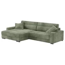 Ecksofa Inosign "Marcello DuraFlex" Sofas Gr. B/H/T: 310cm x 90cm x 184cm, Velours, Bettfunktion rechts-Recamiere links, grün (dolce 11 green) EasyBett, Bettkasten, Kaltschaumpolsterung, bis 140 kg belastbar