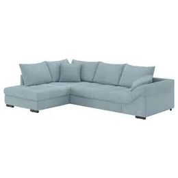 Ecksofa Inosign "Allegro DuraFlex, L-Form" Sofas Gr. B/H/T: 303cm x 86cm x 202cm, Cord, Ottomane links, blau (stripes 8624 blue grey) Hochschläfer-Bettauszug, Kaltschaumpolsterung, bis 140 kg belastbar