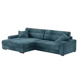 Ecksofa Inosign "Marcello" Sofas Gr. B/H/T: 310cm x 90cm x 184cm, Velours, Bettfunktion rechts-Recamiere links, blau (dolce 13 ocean) inklusive EasyBett und Bettkasten