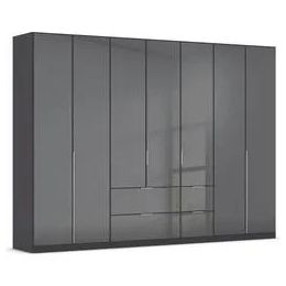 Drehtürenschrank Rauch "Kleiderschrank Kleiderschränke Schrank Garderobe AGORDO mit Glasfront" Schränke Gr. B/H/T: 315cm x 229cm x 54cm, 7 St., grau (graumetallic/glas basalt) mit Außenschubkästen, in 6 Breiten und 2 Höhen MADE IN GERMANY