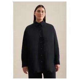 Longbluse Seidensticker "Schwarze Rose" Gr. 4XL (48), blau (dunkelblau), Damen, 39% Wolle 33% Polyethylen 14% Viskose 13% Polyamid 1% Elastan, unifarben, Blusen, Langarm Kragen uni Melange