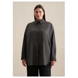 Longbluse Seidensticker "Schwarze Rose" Gr. 6XL (52), grau, Damen, 39% Wolle 33% Polyethylen 14% Viskose 13% Polyamid 1% Elastan, unifarben, Blusen, Langarm Kragen uni Melange