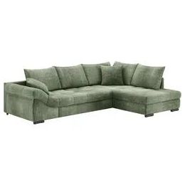 Ecksofa Inosign "Allegro DuraFlex, L-Form" Sofas Gr. B/H/T: 303cm x 86cm x 202cm, Velours, Ottomane rechts, grün (dolce 11 green) Hochschläfer-Bettauszug, Kaltschaumpolsterung, bis 140 kg belastbar